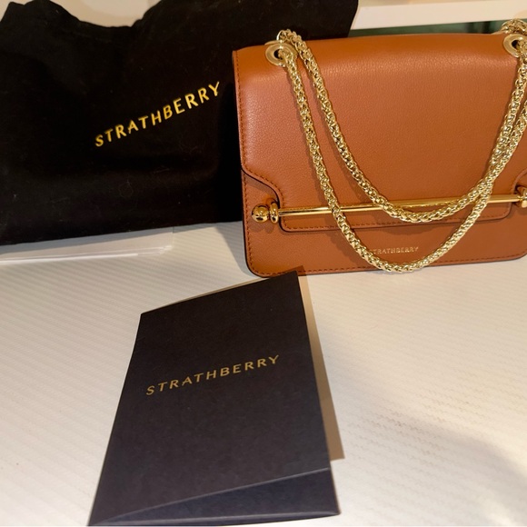 Strathberry | Bags | Strathberry Tan Leather Crossbody With Gold Chain ...